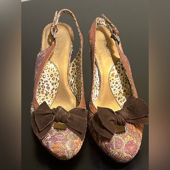 kenzie | Shoes | Kenzie Multicolored Wedge Slingback Heel With Brown ...